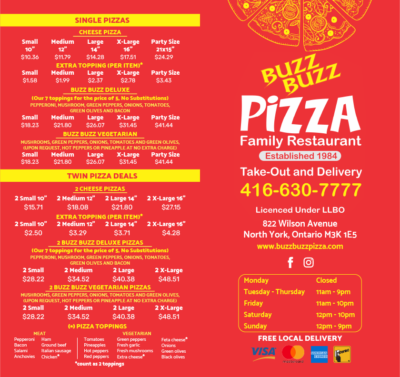 Menu - Buzz Buzz Pizza